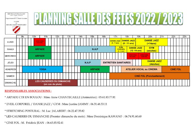 Plannings et règlements des salles - BOURG SAINT BERNARD
